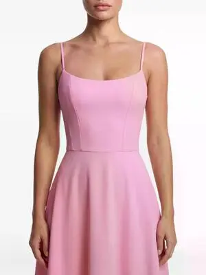 POST MERIDIEM Scoop Neck Spaghetti Strap Flounce Hem Midi Dress - Pink