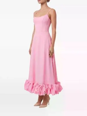 POST MERIDIEM Scoop Neck Spaghetti Strap Flounce Hem Midi Dress - Pink