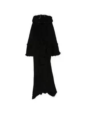 YEHUAFAN Frayed Hooded Coat - Black