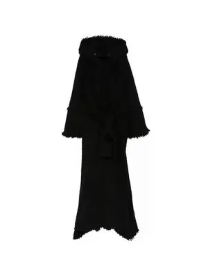 YEHUAFAN Frayed Hooded Coat - Black