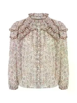 MARANT ETOILE Ruffled Printed Christa Top - Neutrals