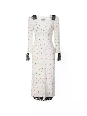 POST MERIDIEM Lace-trimmed Floral Midi Dress - Neutrals