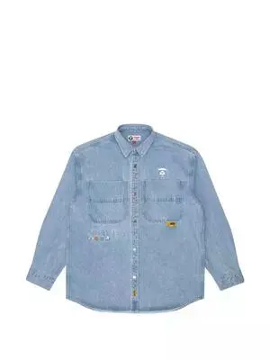 AAPE BY *A BATHING APE Moonface Embroidered Denim Shirt - Black