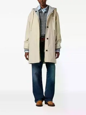 Miu Miu Single-breasted Panama Cotton And Fleece Caban Jacket With Hood - Neutrals