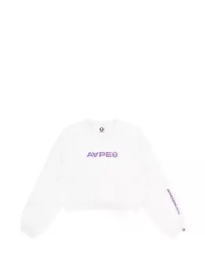 AAPE BY *A BATHING APE Moonface Embroidered Cropped Sweater - White