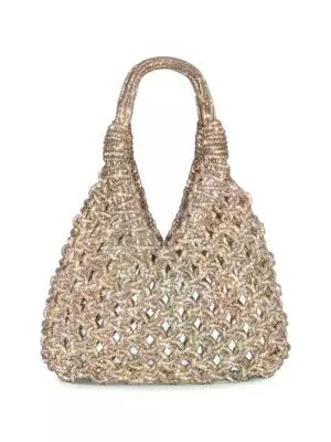 HIBOURAMA Crystal-embellished Woven Tote Bag - Gold