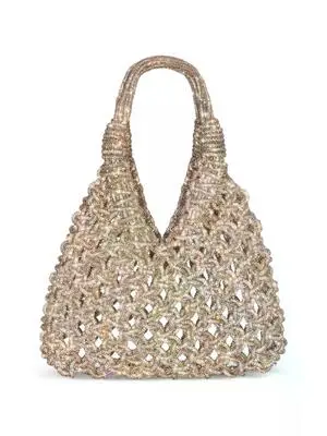 HIBOURAMA Crystal-embellished Woven Tote Bag - Gold