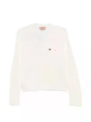TWINSET Ribbed Knit V-neck Sweater With Heart Motif - White