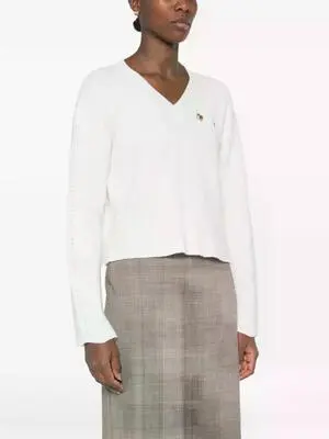TWINSET Ribbed Knit V-neck Sweater With Heart Motif