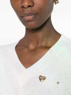 TWINSET Ribbed Knit V-neck Sweater With Heart Motif