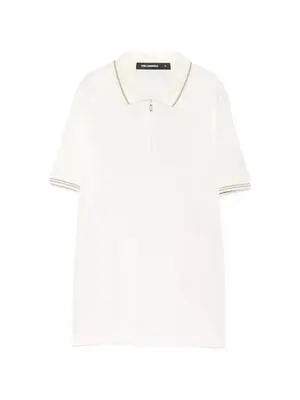 Karl Lagerfeld Striped-trim Zip-fastening Polo Shirt - Neutrals