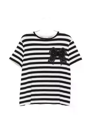 PARLOR Striped Bow-appliqué T-shirt - White