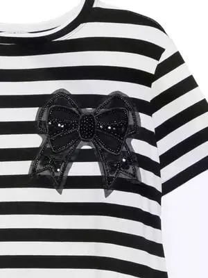 PARLOR Striped Bow-appliqué T-shirt - White