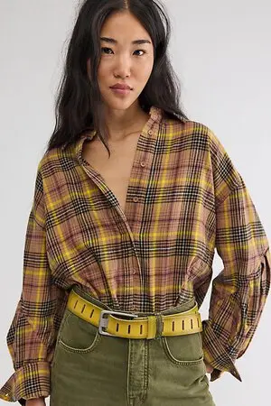 Free People We The Free Selene Plaid Flannel Shirt - Neutral Combo