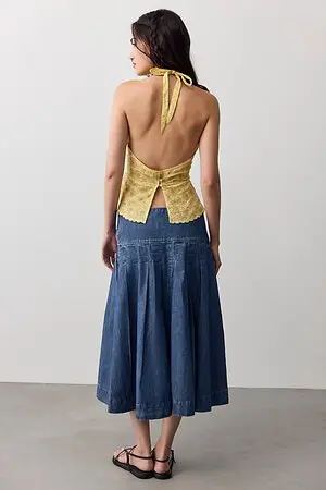 Free People We The Free Skipper Pleated Denim Midi Skirt
