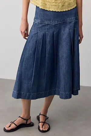 Free People We The Free Skipper Pleated Denim Midi Skirt