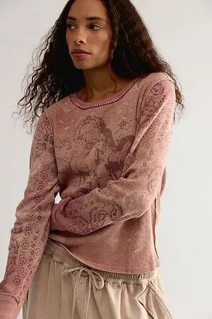 Free People We The Free Saddle Up Thermal Top - Maroon Combo