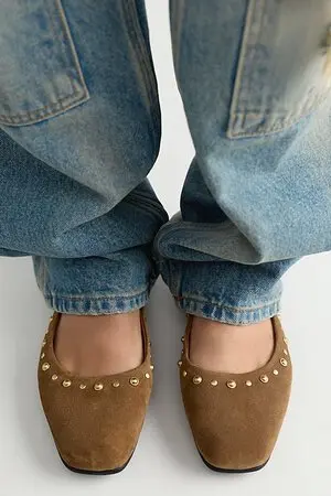 Free People Mystic Halo Mary Janes With Studded Detail - Camel Oiled Suede