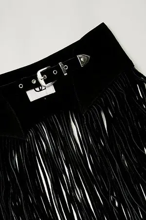 UNDERSTATED LEATHER Suede Fringe Skirt Belt With Metal Buckle