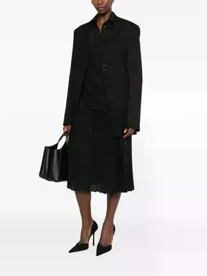 Fendi Pleated Zigzag Pattern Midi Dress - Black