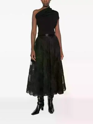 NISSA Textured Flared Midi Skirt - Black