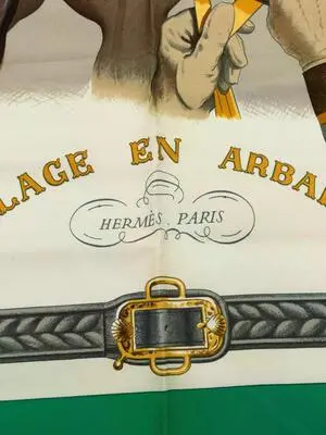 Hermès 20th Century Attelage En Arbalete Silk Scarf 90 Scarves - White