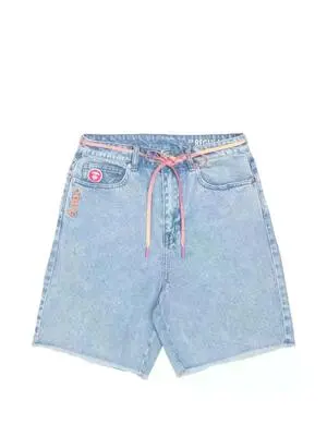 AAPE BY *A BATHING APE Moonface Patch Fringed Denim Shorts