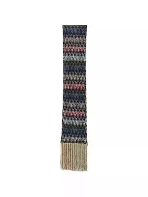 Missoni Zigzag-knit Fringed Scarf - Blue