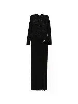 NISSA Crystal-embellished Ruched Maxi Dress