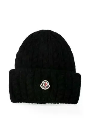 Moncler Cable Knit Logo Beanie - Black