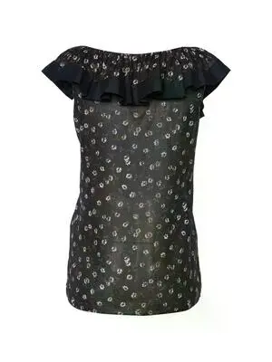 Red Valentino Floral-print Ruffled Top - Black