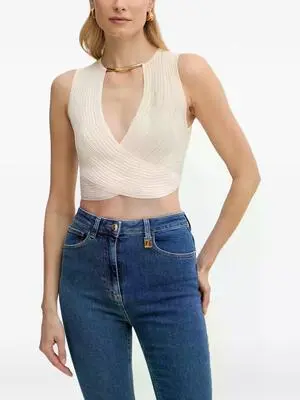Elisabetta Franchi Ribbed Crossover Knit Top - Neutrals