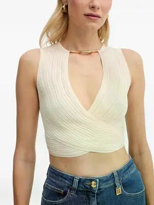 Elisabetta Franchi Ribbed Crossover Knit Top - Neutrals
