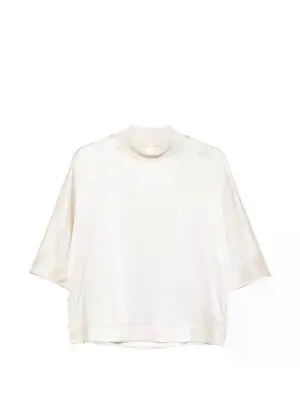 Peserico High-neck Short-sleeve Satin Top - Neutrals