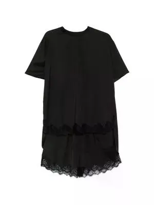 PARLOR Lace-trim T-shirt And Shorts Set - Black