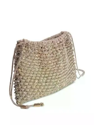 HIBOURAMA Penelope Crystal Embellished Woven Tote Bag - Gold