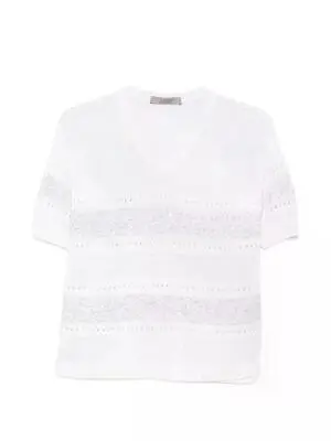 D.exterior Sequin-embellished Open-knit T-shirt - White