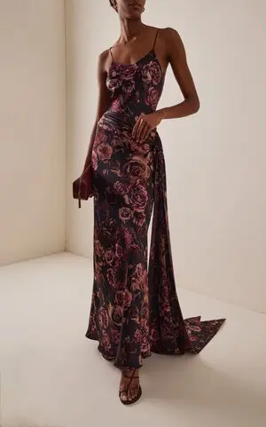 RODARTE Rose-print Silk-satin Gown
