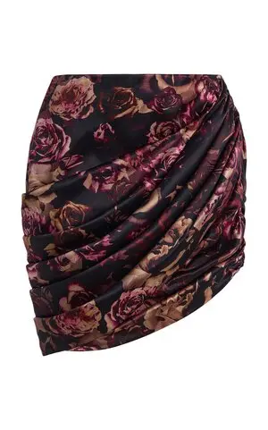 RODARTE Rose Draped Silk Satin Mini Skirt - Multi