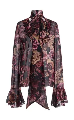RODARTE Rose Ruffled Silk Chiffon Top - Multi