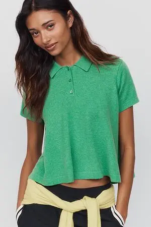 Maeve Short Sleeve Wool-cashmere Blend Polo Top - Kelly