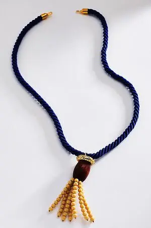 Timeless Pearly Corded Beaded Tassel Pendant Necklace - Multi
