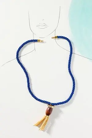 Timeless Pearly Corded Beaded Tassel Pendant Necklace