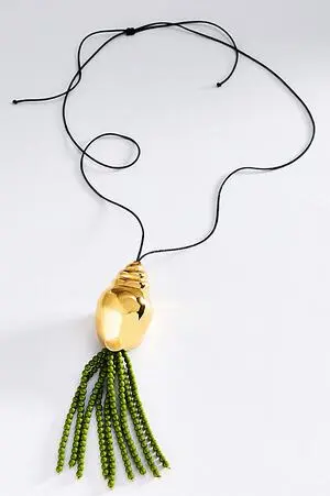 Timeless Pearly Corded Beaded Shell Pendant Necklace - Multi