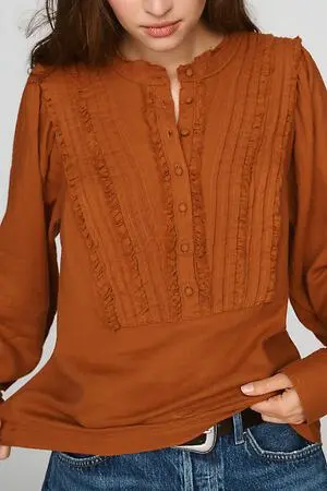 PILCRO 100% Cotton Ruffle Blouse