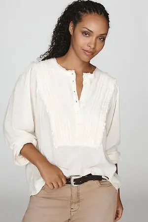 PILCRO 100% Cotton Ruffle Blouse - Ivory