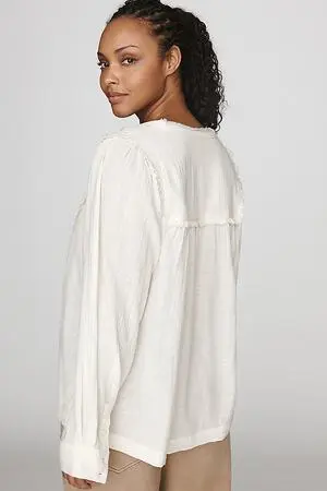 PILCRO 100% Cotton Ruffle Blouse - Ivory