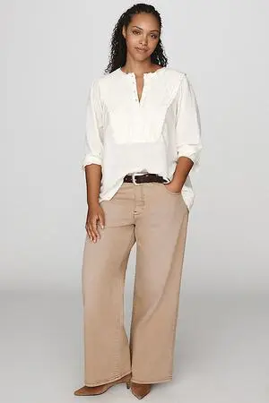 PILCRO 100% Cotton Ruffle Blouse - Ivory