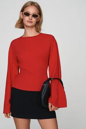 Maeve Waisted Long-sleeve Top Red