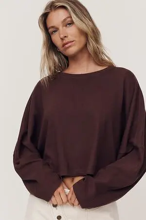 PILCRO 100% Cotton Cropped Long-sleeve Top - Chocolate